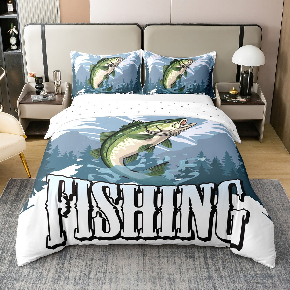 Erosebridal Bass Big Fish Bedding Set King Size Big Pike Fish Comforter ...