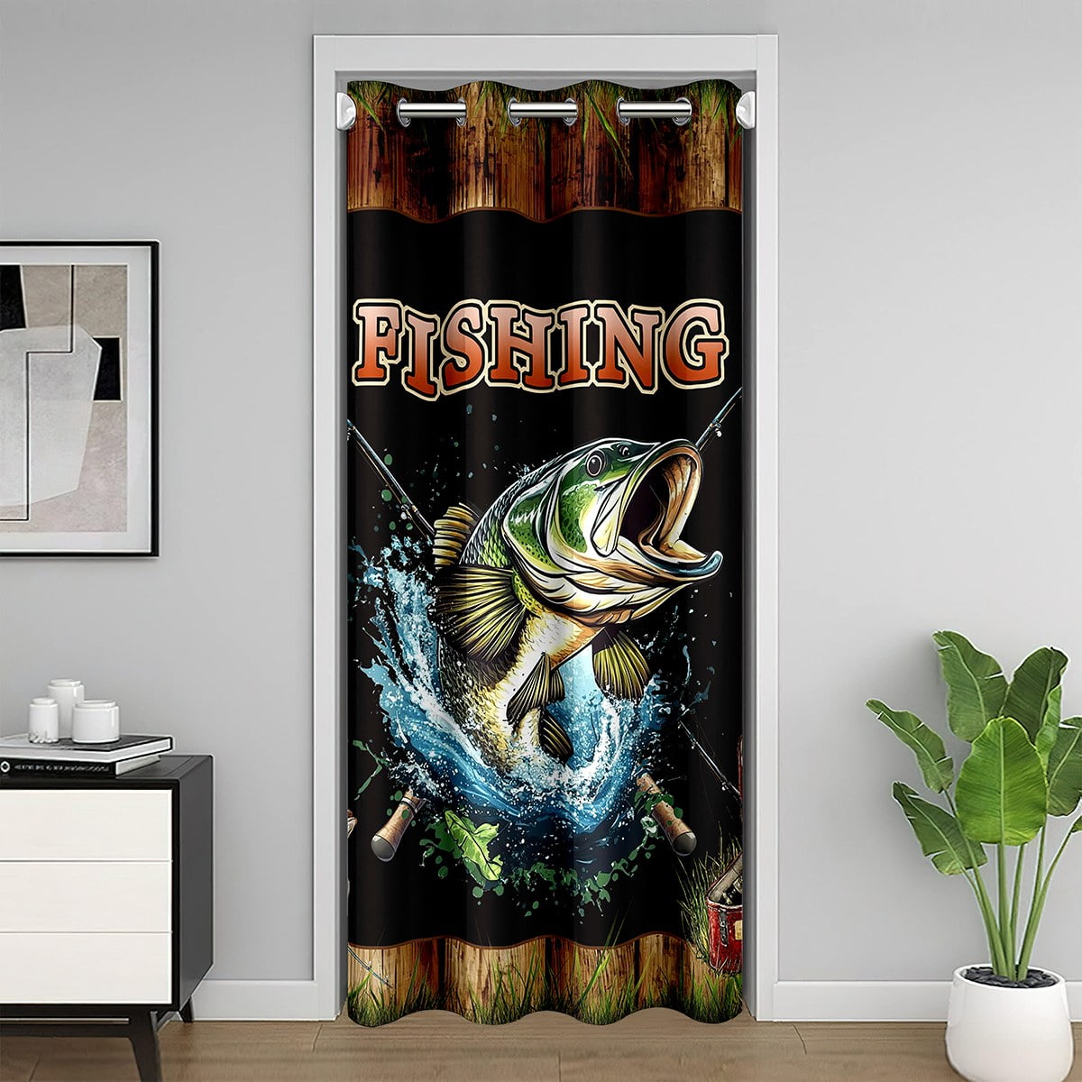Erosebridal Bass Fish Door Curtain Panel 84"x52",Fishing Hunting Door ...
