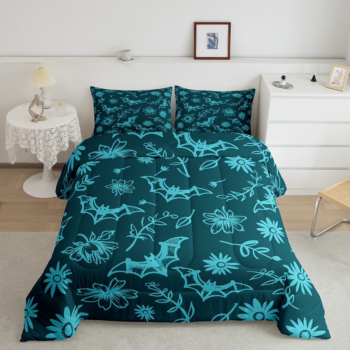 Erosebridal Bat Bedding Queen Comforter Set for Teens, Jungle Plant ...