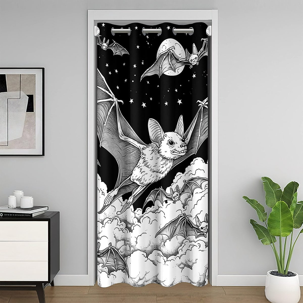 Erosebridal Bats Pattern Door Curtain for Doorway Privacy Horror ...