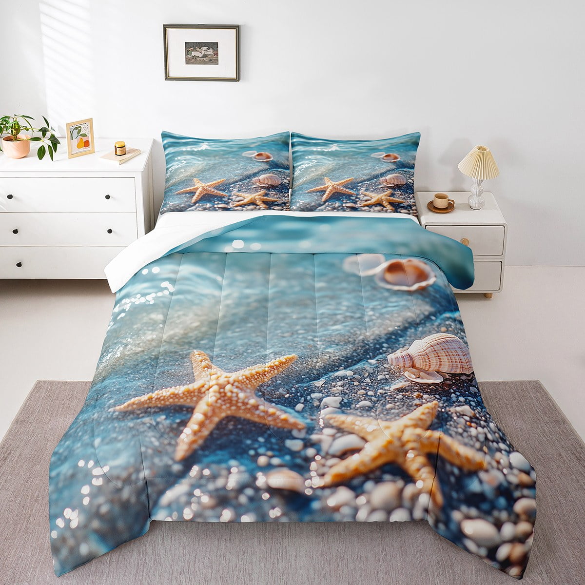 Erosebridal Beach Comforter Set Queen Size Starfish Seashell Conch ...