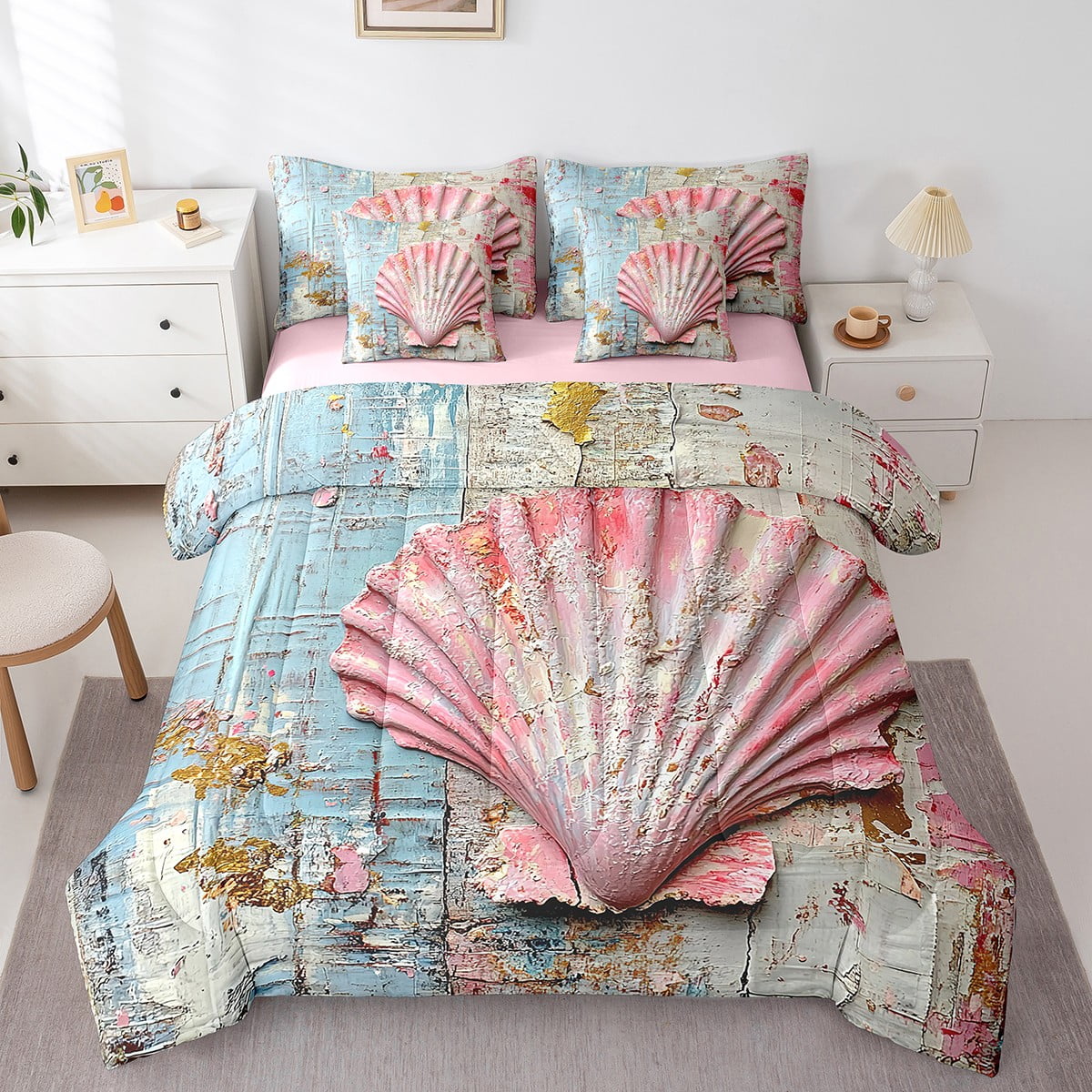 Erosebridal Beach Sea Shell Bedding Queen Size , Summer Beach Bed in a ...
