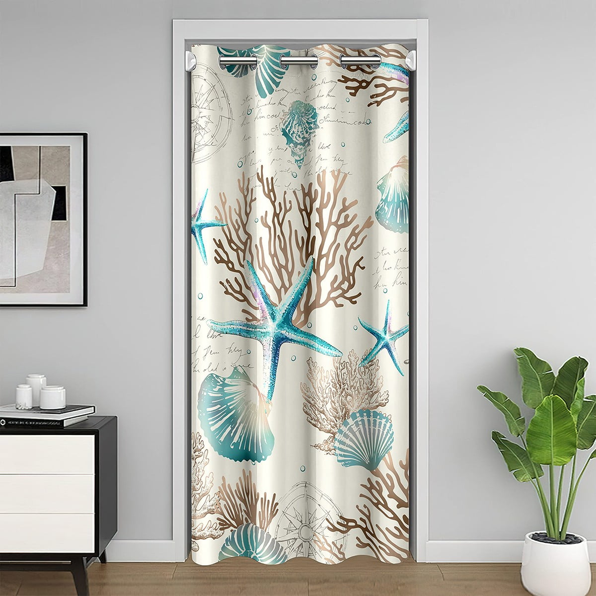 Erosebridal Beach Starfish Seashell Door Curtain Panel 52x80, Nautical ...