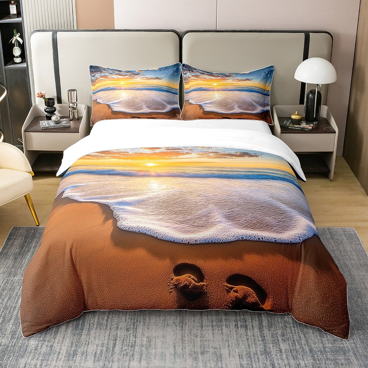 Erosebridal Beach Theme 100% Cotton Duvet Cover King Size Seaside Sunset Bedding Set Ocean Waves ...