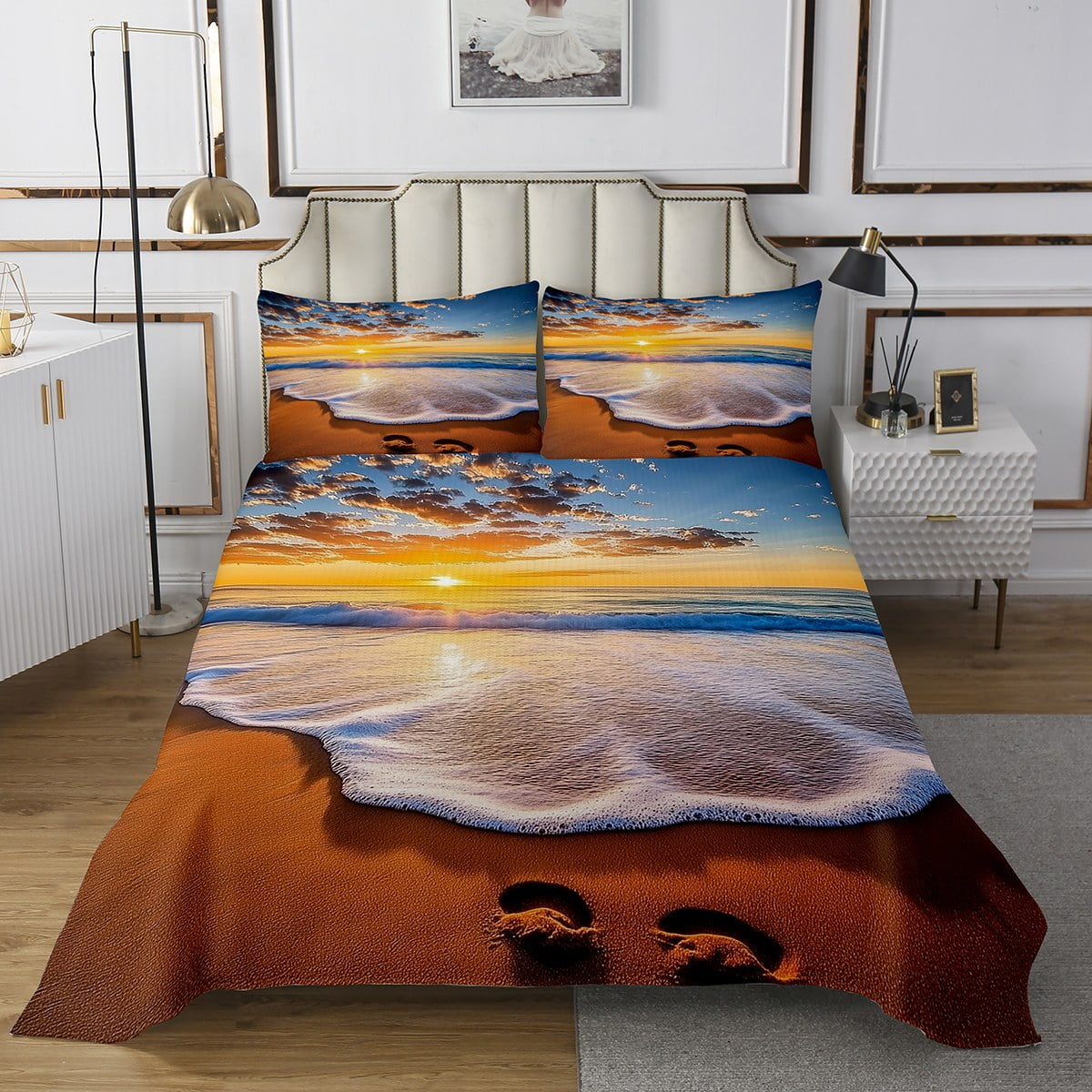 Erosebridal Beach Theme Bedspread King Size Seaside Sunset Coverlet Set ...