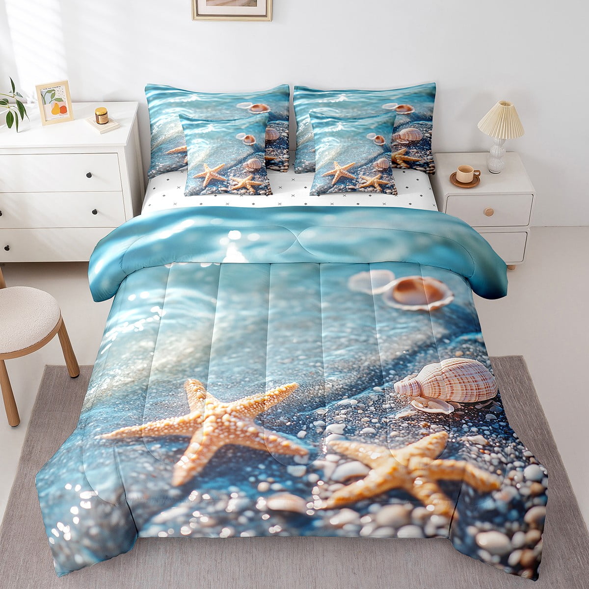 Erosebridal Beach Theme Comforter Set Full 7 Pcs Starfish Seashell ...