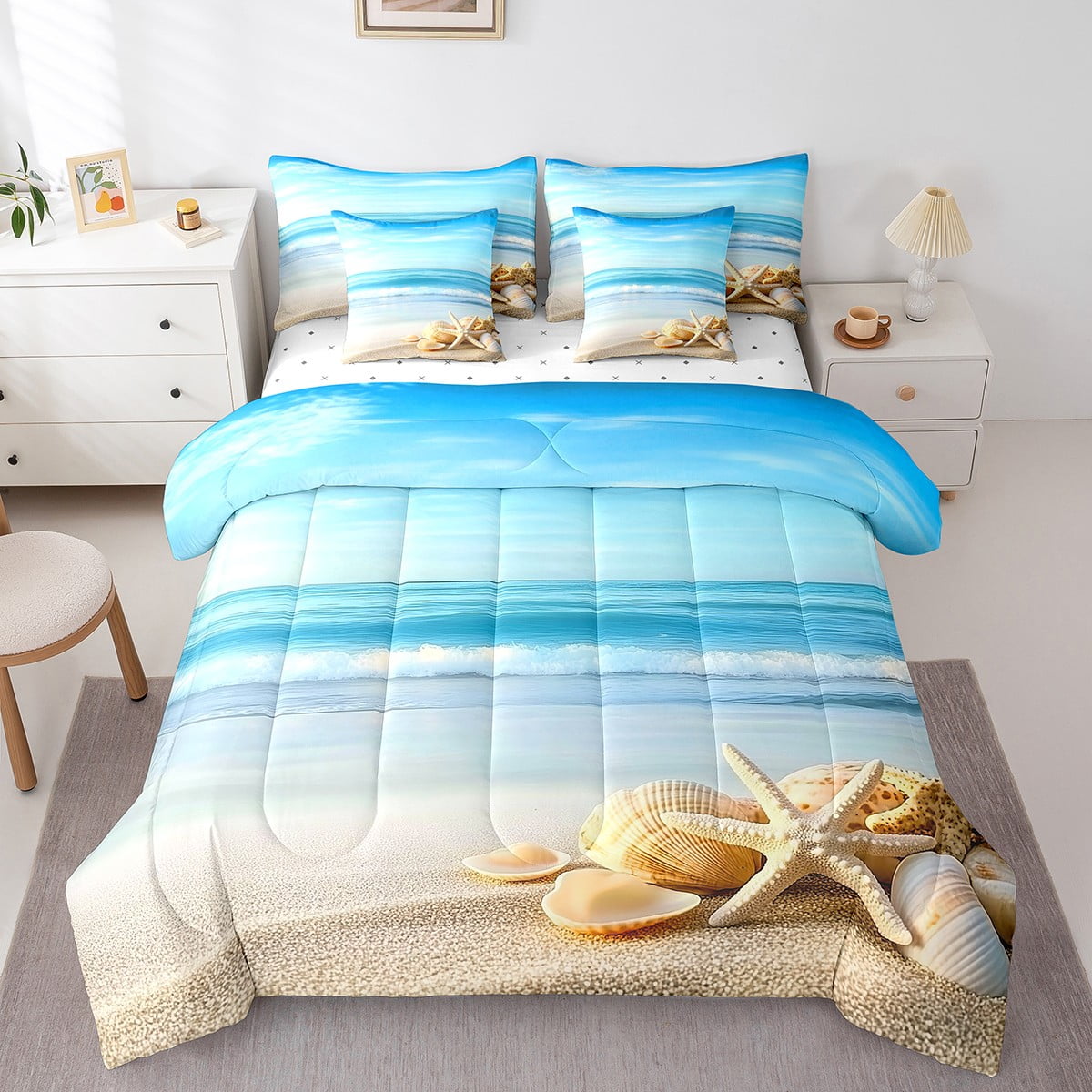 Erosebridal Beach Theme Comforter Set Full 7 Pcs Starfish Seashell ...