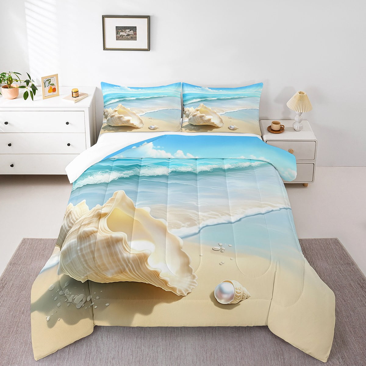 Erosebridal Beach Theme Comforter Set Full Size Conch Bedding Set Ocean ...