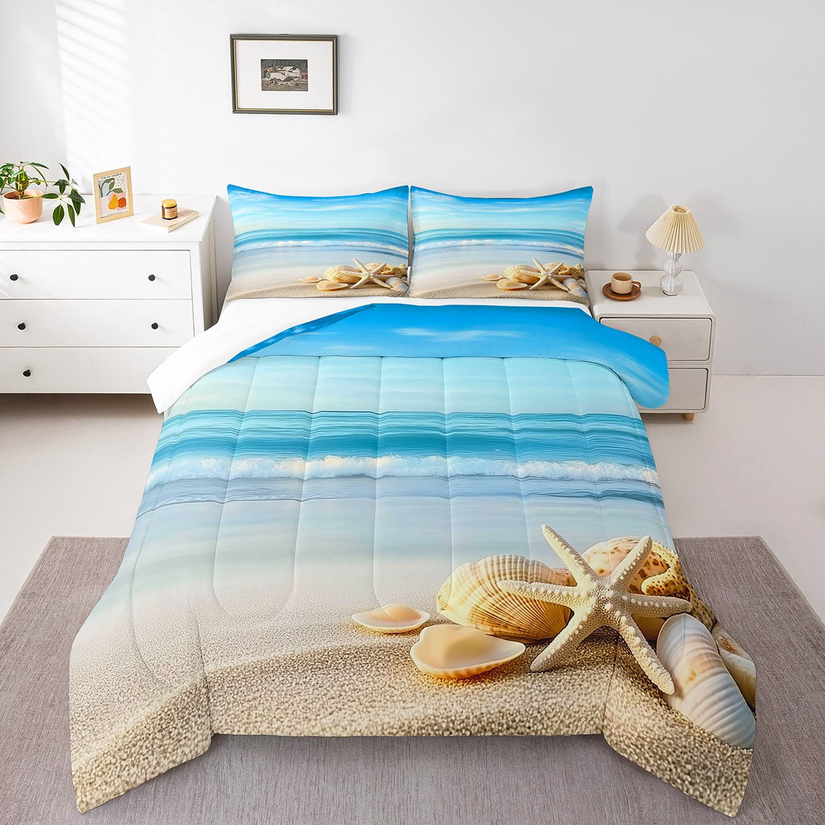 Erosebridal Beach Theme Comforter Set King Size Starfish Seashell Conch ...