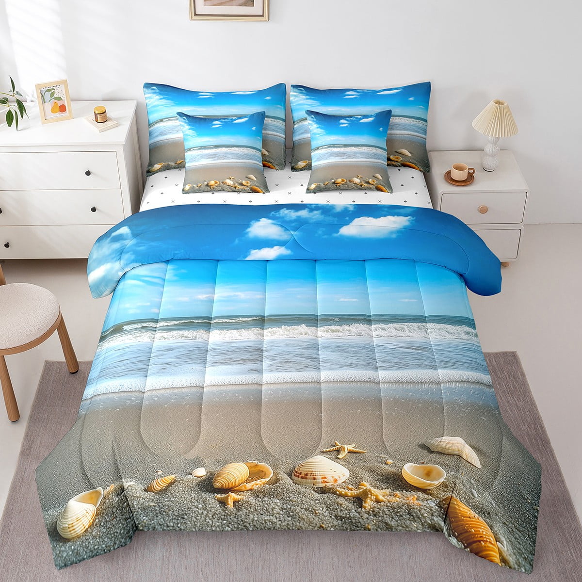 Erosebridal Beach Theme Comforter Set Queen 7 Pcs Starfish Seashell ...