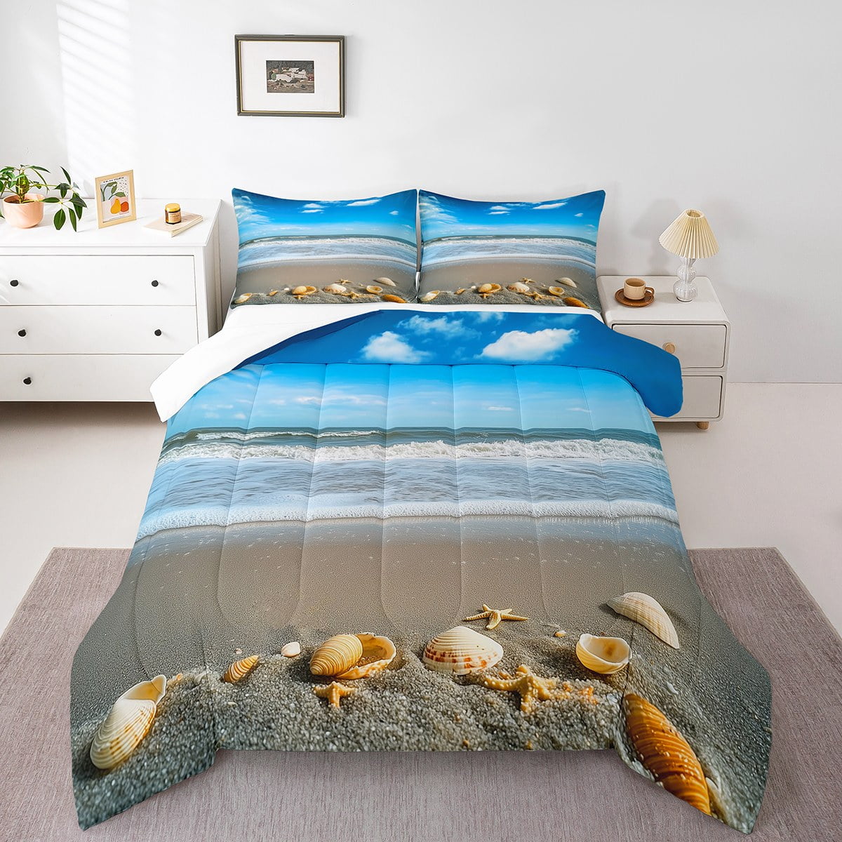 Erosebridal Beach Theme Comforter Set Queen Size Starfish Seashell ...