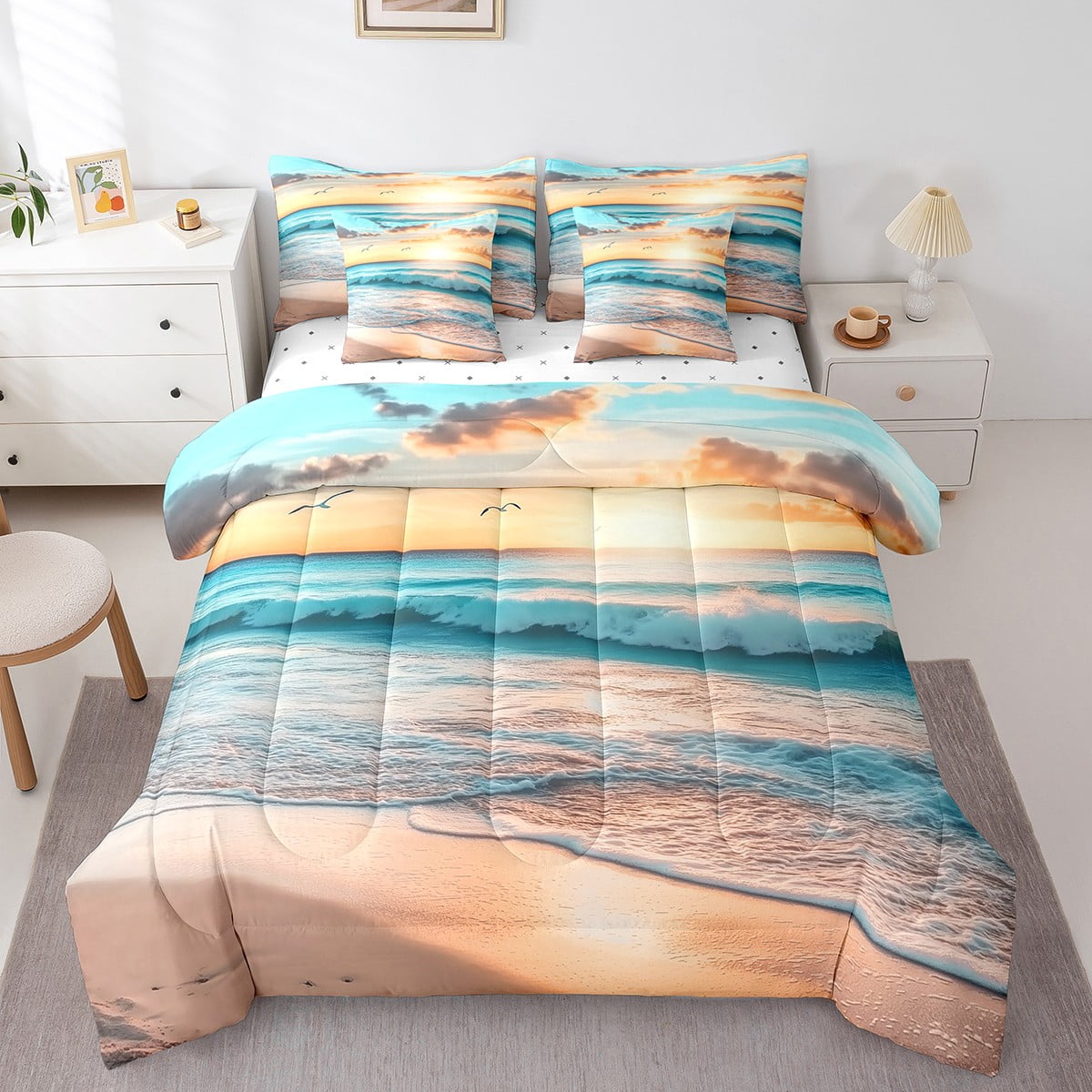 Erosebridal Beach Theme Comforter Set Twin 7 Pcs Hawaiian Beach Ocean ...