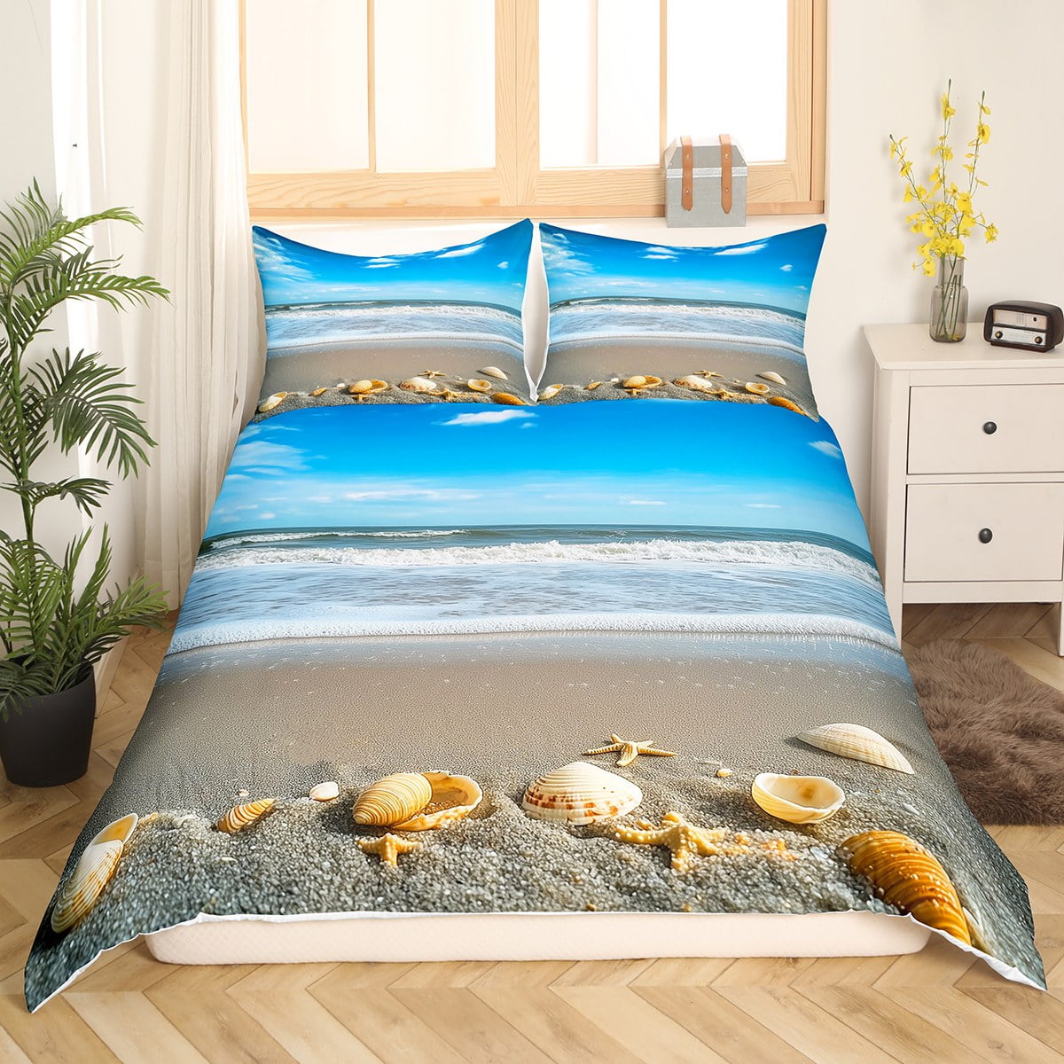 Erosebridal Beach Theme Duvet Cover Full Size Starfish Seashell Conch ...