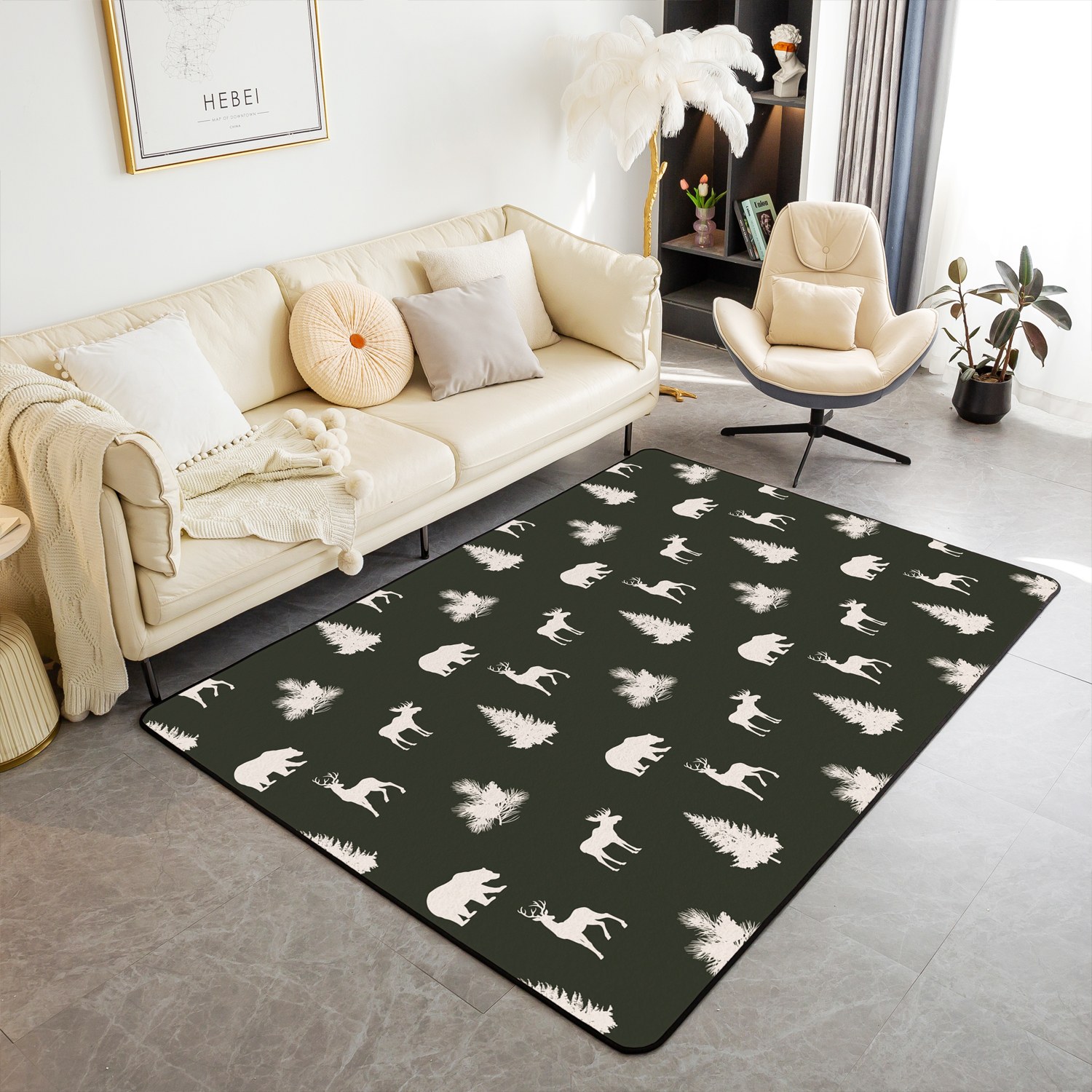 Erosebridal Bear Area Rug 5x7 for Bedside,Deer Safari Animal Carpet for ...