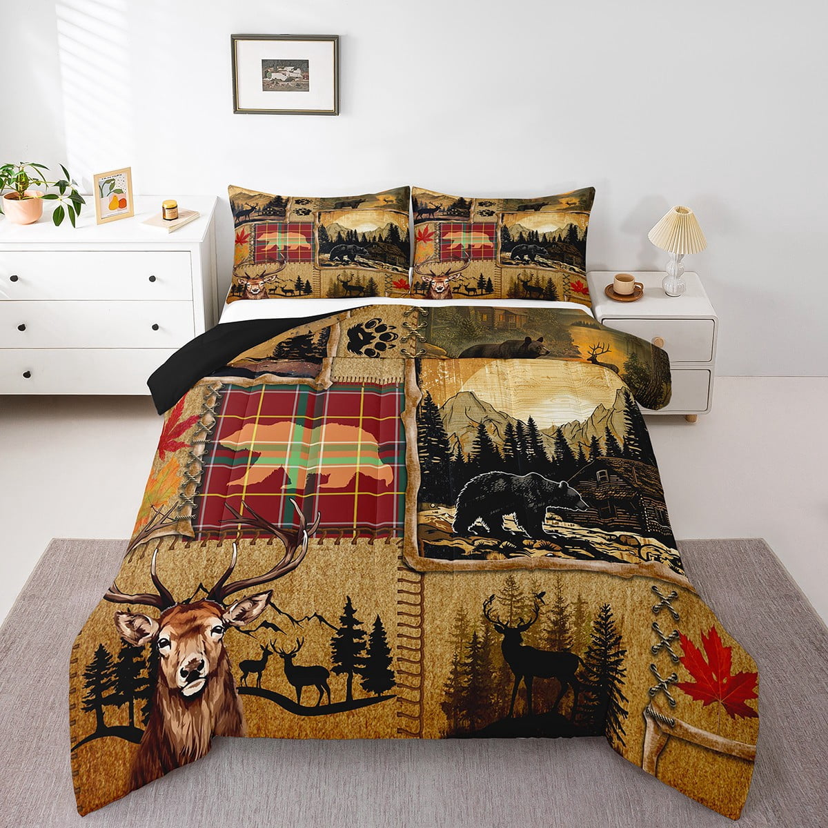 Erosebridal Bear Comforter Set Full Size Rustic Cabin Country Bedding ...