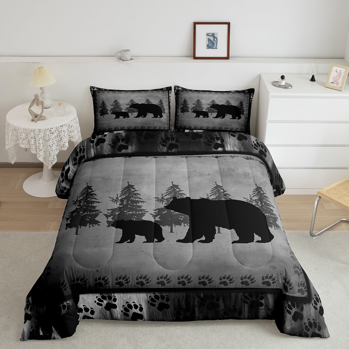 Erosebridal Bear Comforter Set for Kids Boys Girls Farmhouse Animal Comforter Rustic Bear Family ...