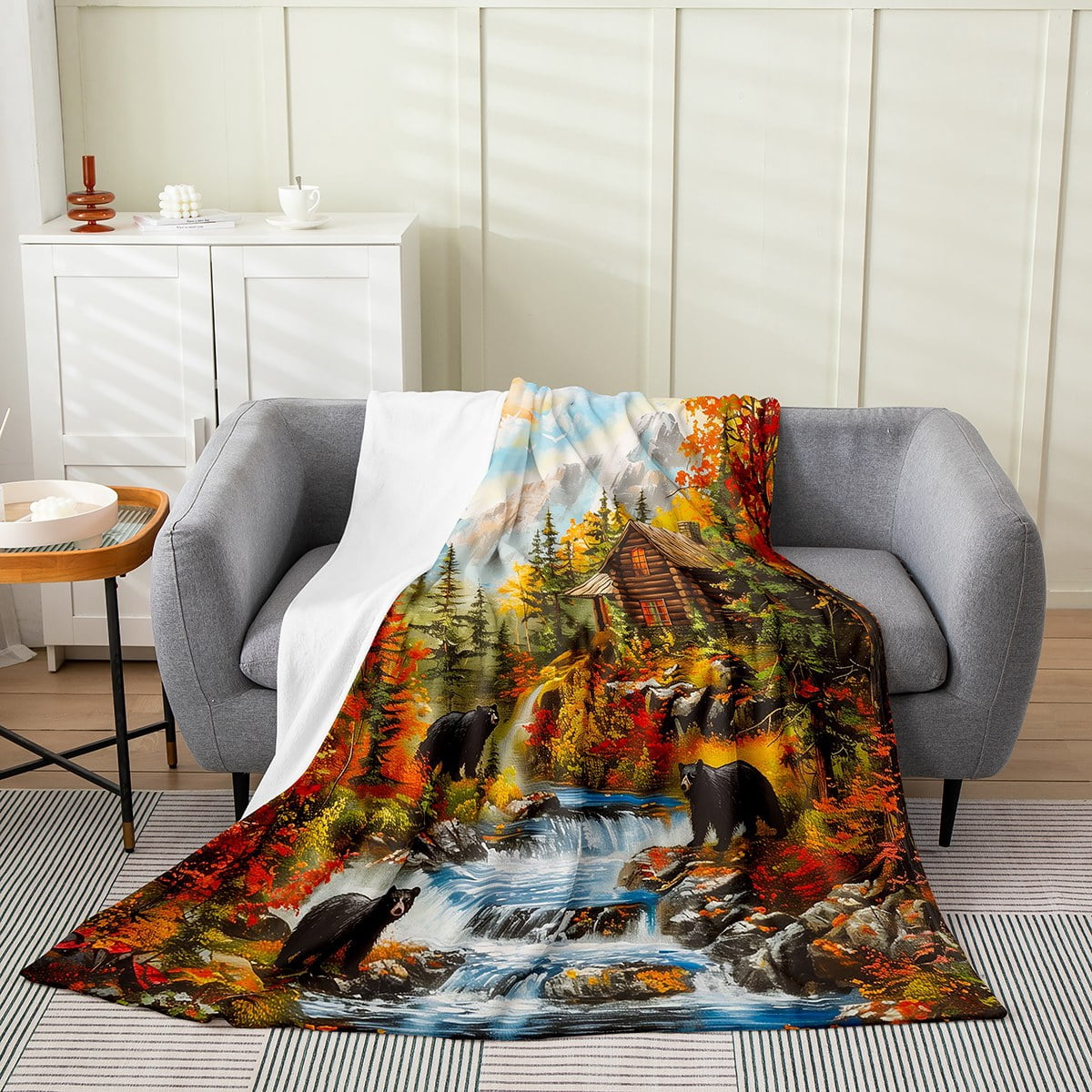 Erosebridal Bears Fleece Blanket for Kids Teens Adults,Cabin Lodge ...