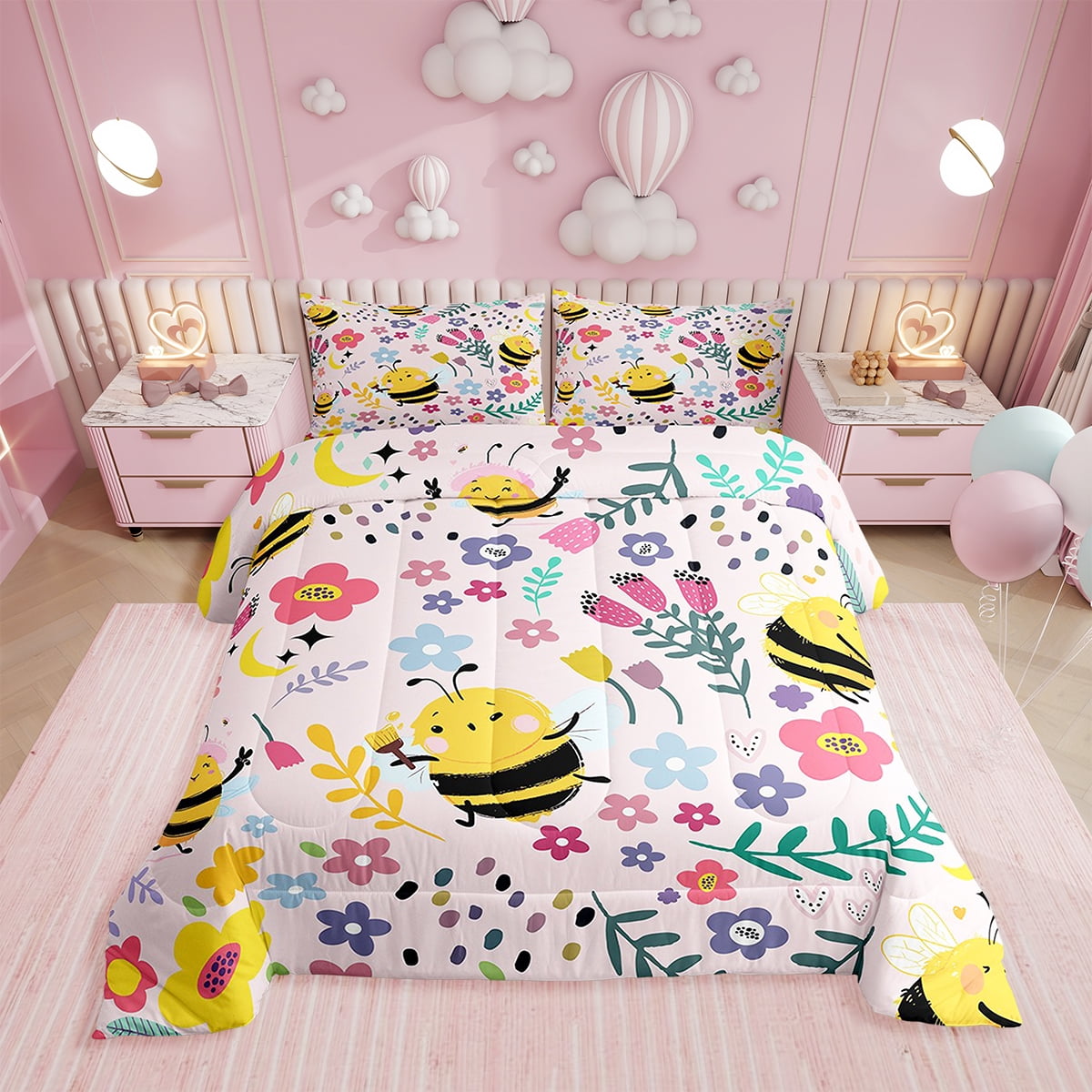 Erosebridal Bee Bedding,Cartoon Bee Comforter Twin,Botanical Flower ...
