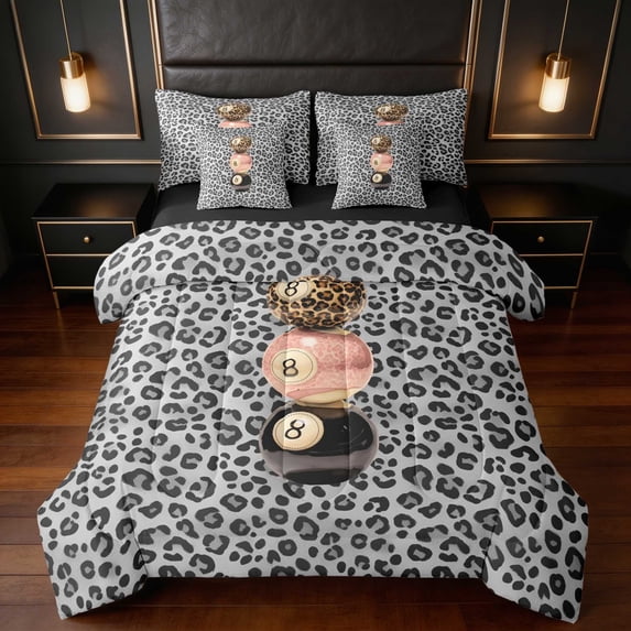 Erosebridal Billiard King Bedding Gray Leopard King Bed in a Bag, Blush ...