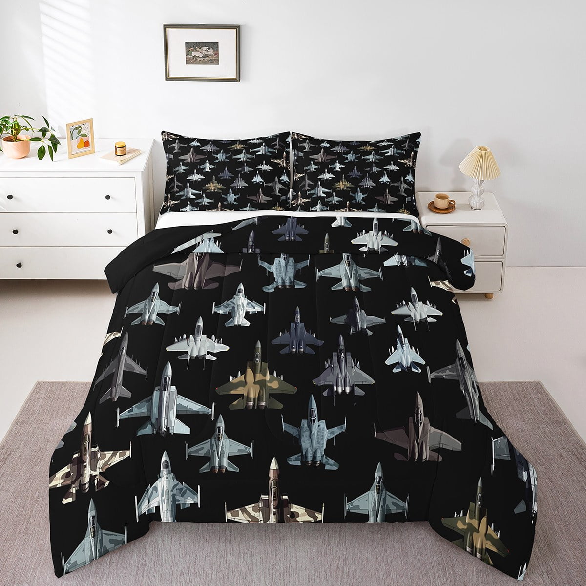 Erosebridal Black Airplane Bedding Sets with Comforter, Military ...