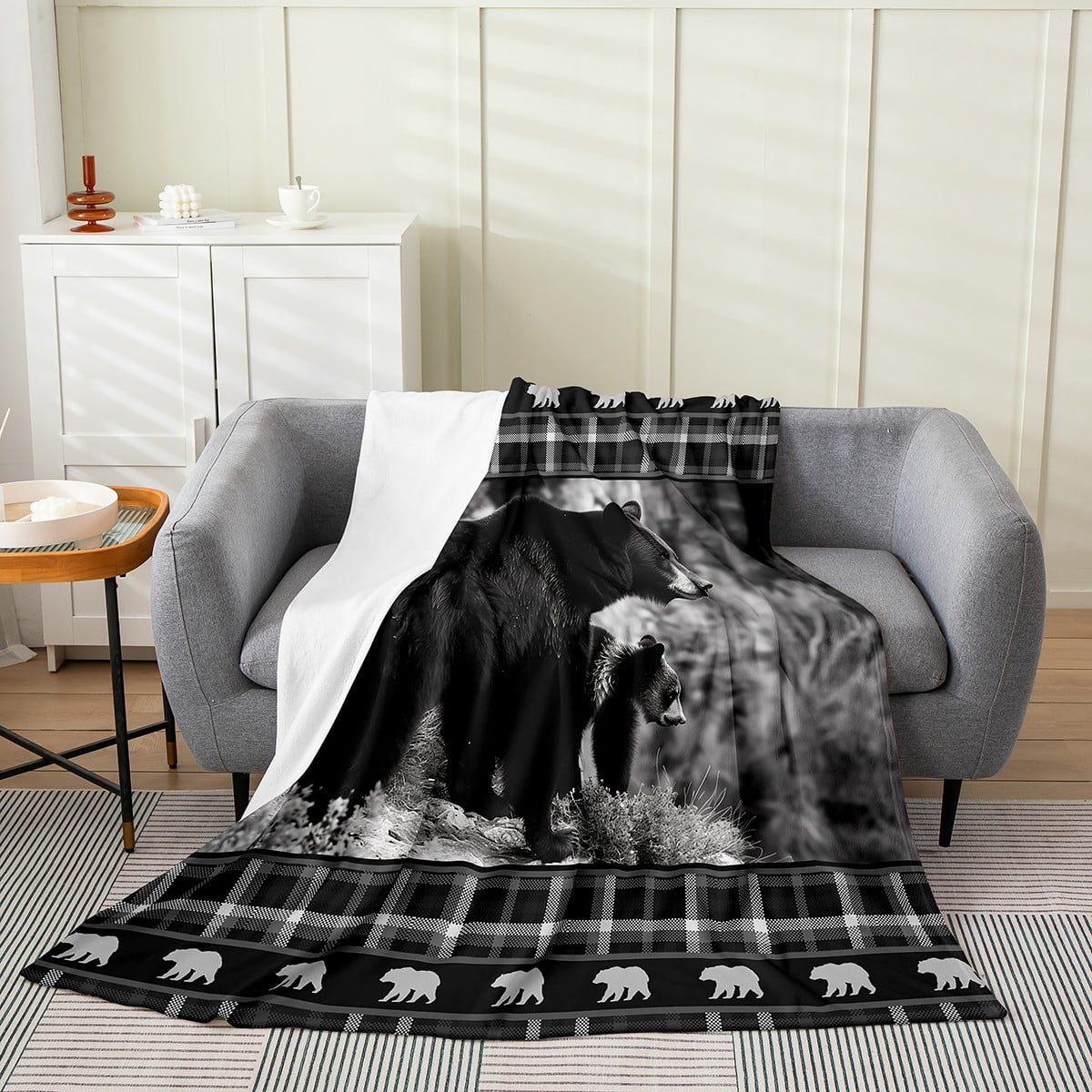 Erosebridal Black Bear Flannel Blanket, 3D Wildlife Sherpa Throw, Black ...