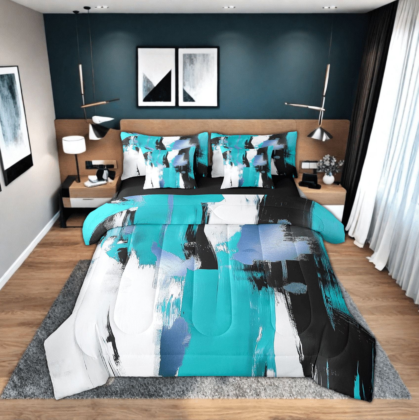 Erosebridal Black Blue White Watercolor Art Bedding Sets Full Size ...