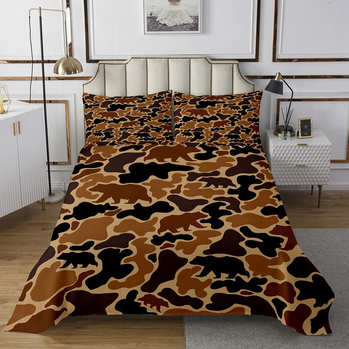 Erosebridal Black Brown Camouflage Quilt Sets for King Size Bed, Army ...
