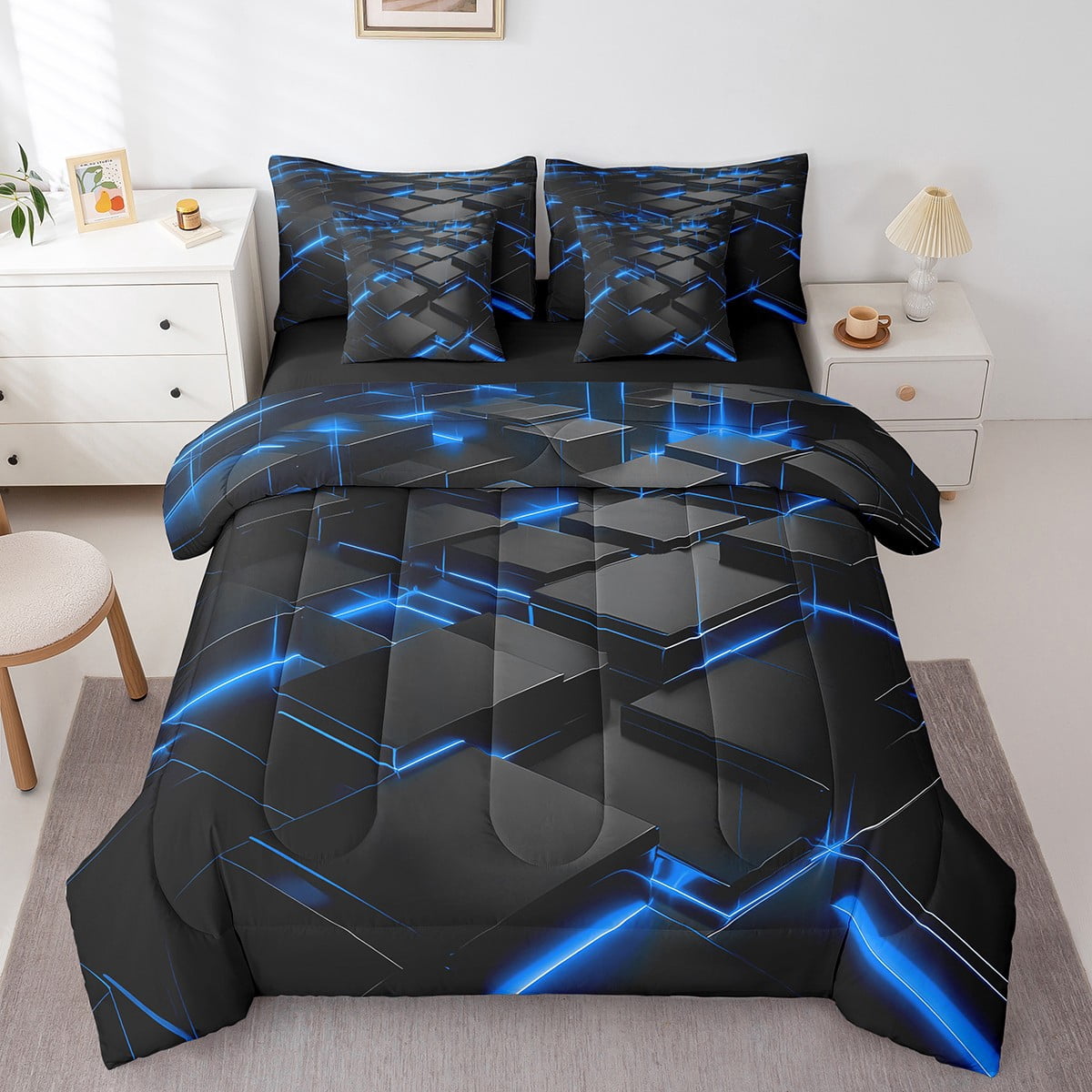 Erosebridal Black Checkered Bedding Sets Full Size,Abstract Geometry ...