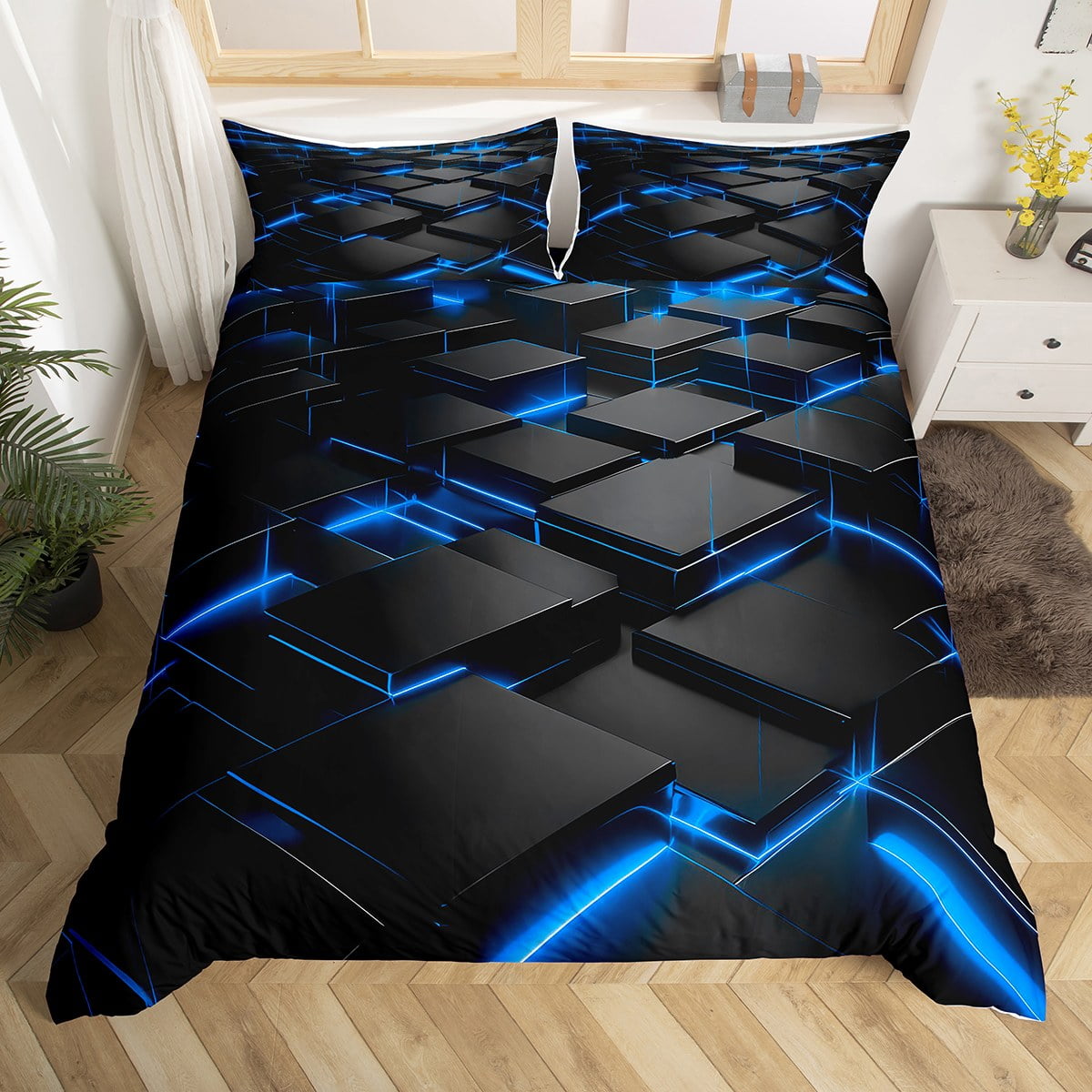 Erosebridal Black Checkered Comforter Cover Toddler,Abstract Geometry ...