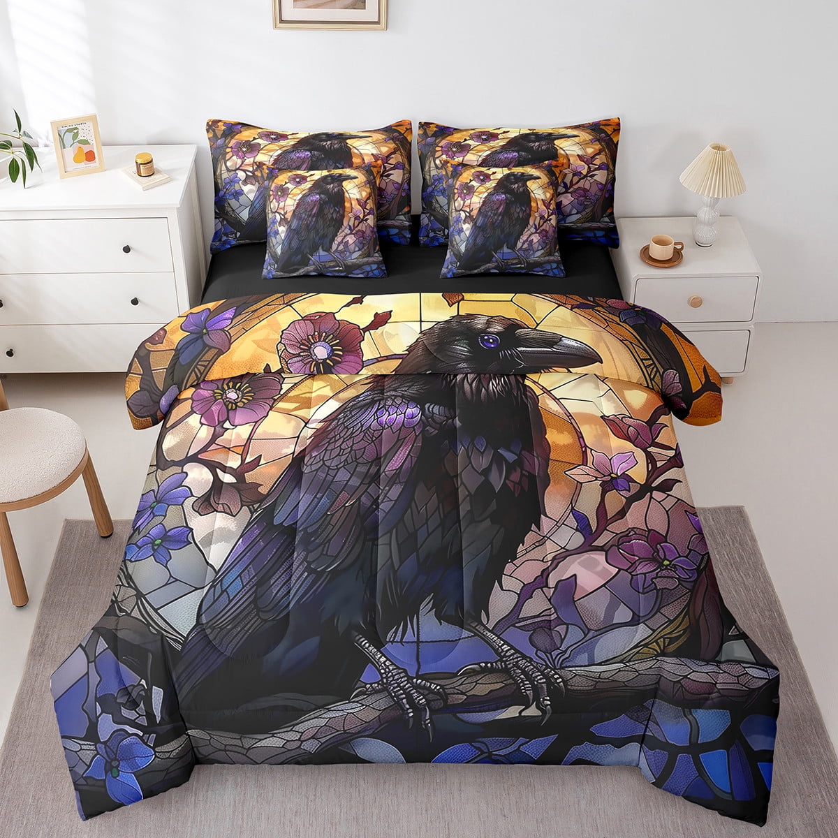 Erosebridal Black Crow Bed in a Bag King size, Halloween Animal Bedding ...