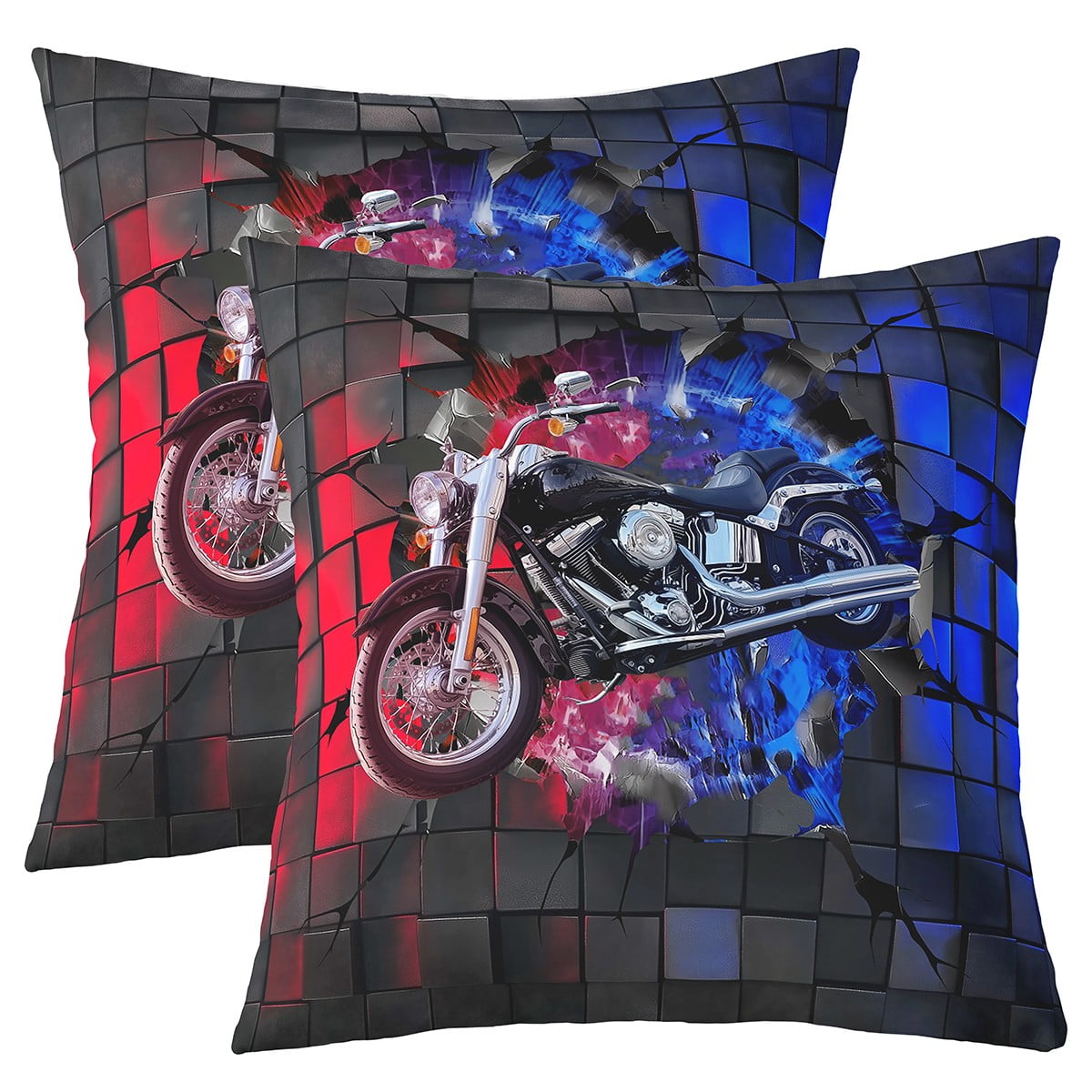 Erosebridal Black Dirt Bike Throw Pillow Covers 16x16 Set of 2,Geometric Plaid Pillow Cases for ...