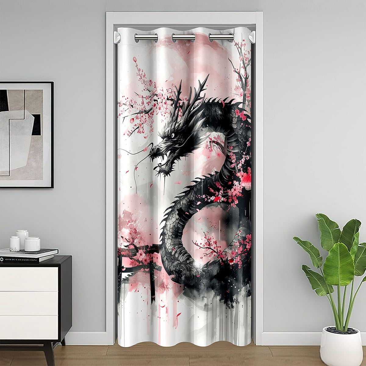 Erosebridal Black Dragon Door Curtain Panel 42x84, Tokyo Style Room ...