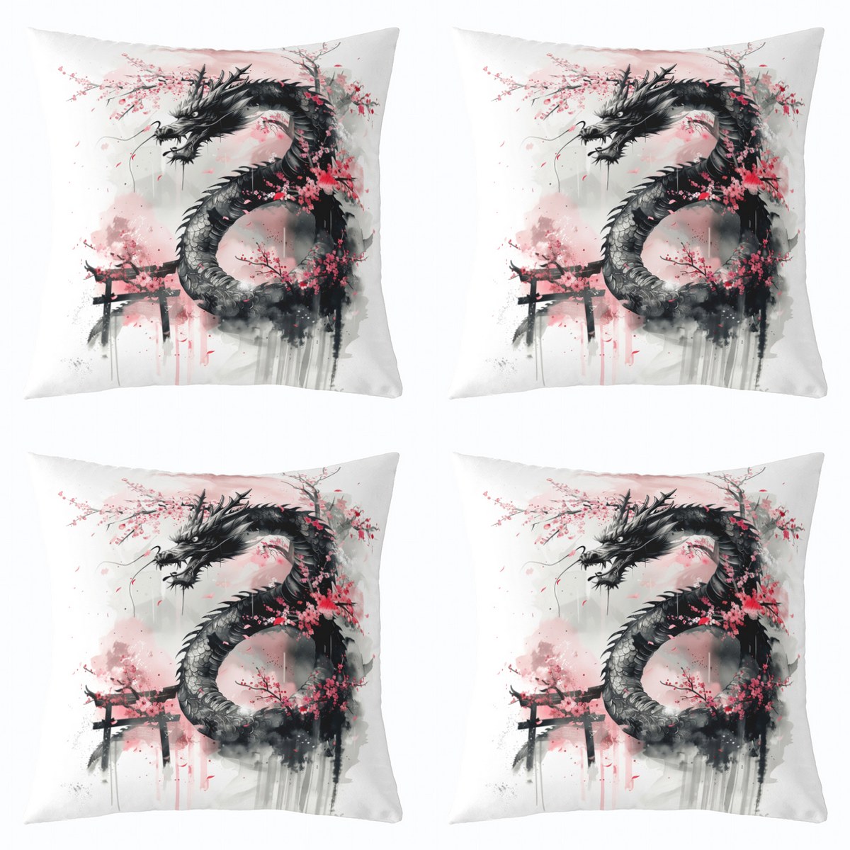 Erosebridal Black Dragon Pillow Cases Set of 4, Tokyo Style Cushion ...