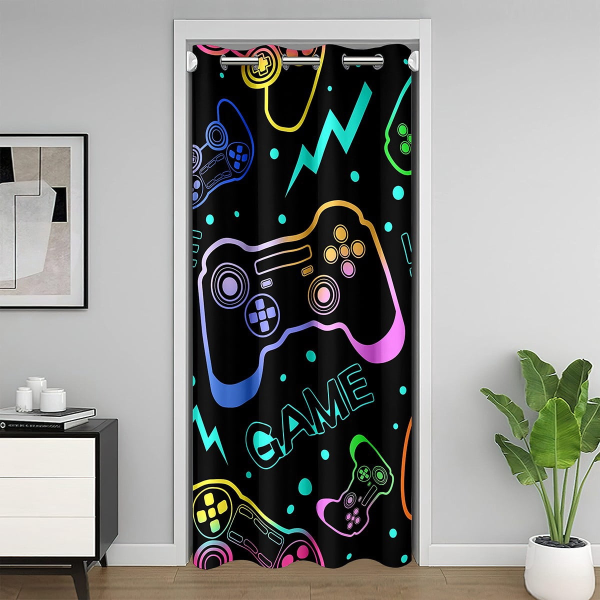 Erosebridal Black Gamepads Door Curtain Panel 84"x52",Polka Dots Door ...
