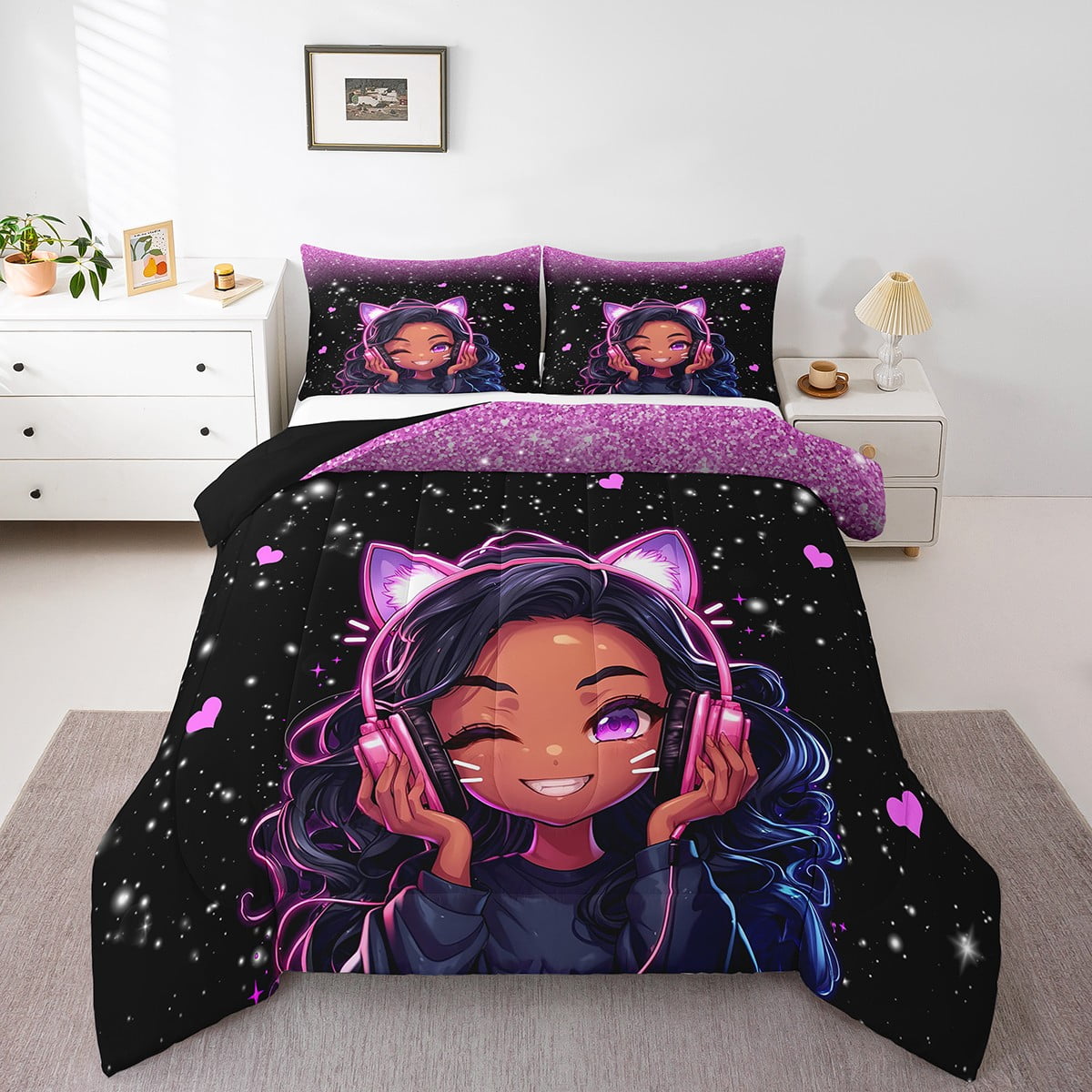 Erosebridal Black Comforter Sets Queen Size,Kawaii Anime Princess ...