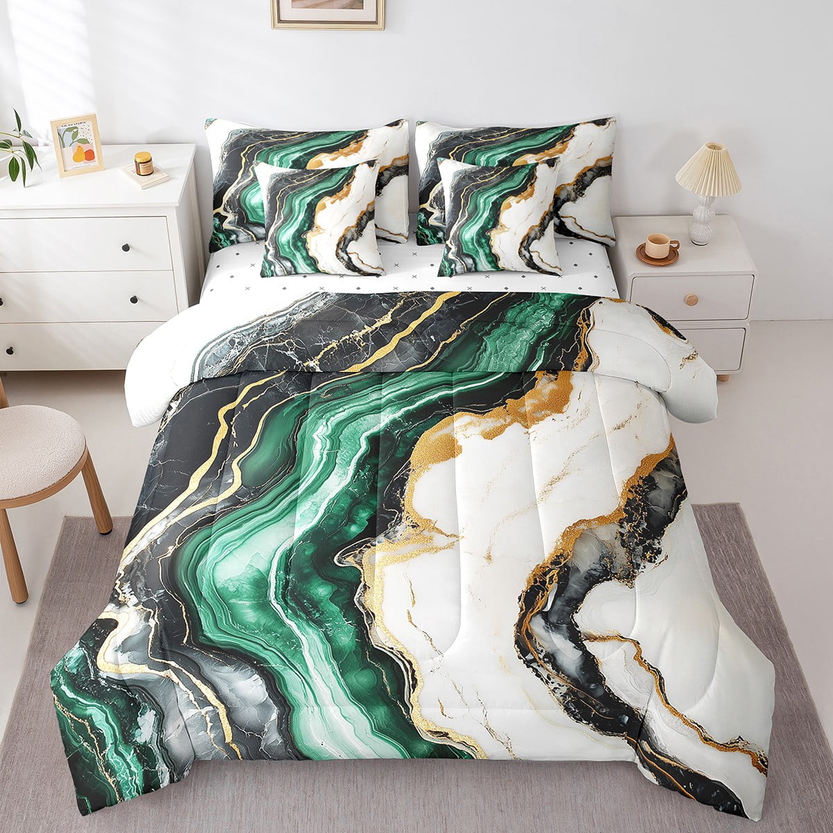 Erosebridal Black Green Marble Bed in a Bag Twin Size, Modern ...