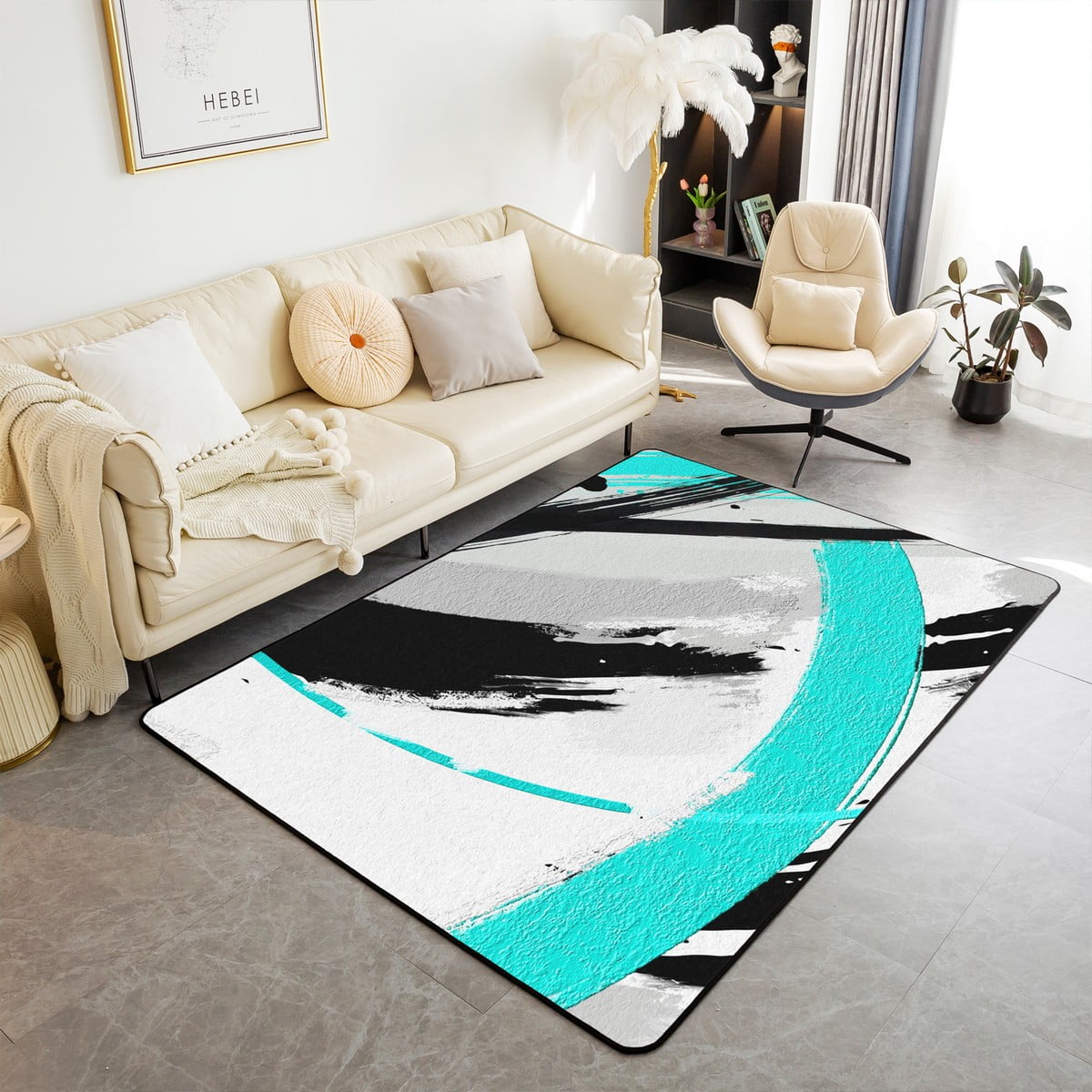 Erosebridal Black Grey Teal Area Rug 3x5 for Bedside Home Brush Strokes ...