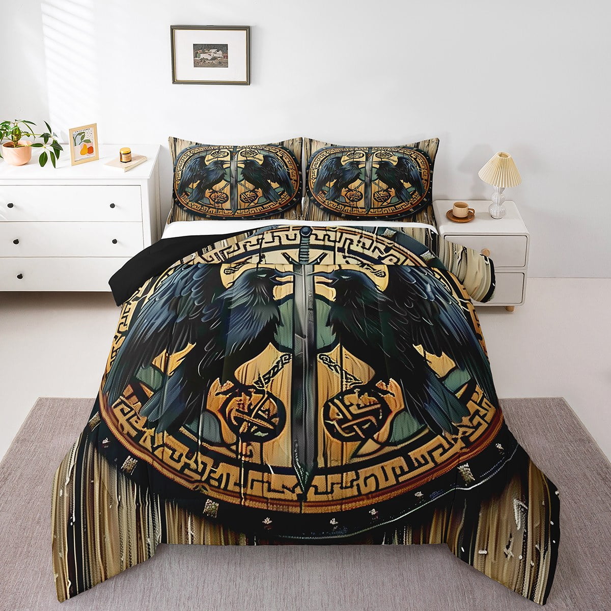 Erosebridal Black Raven Comforter Sets,Mysterious Viking Rune ...