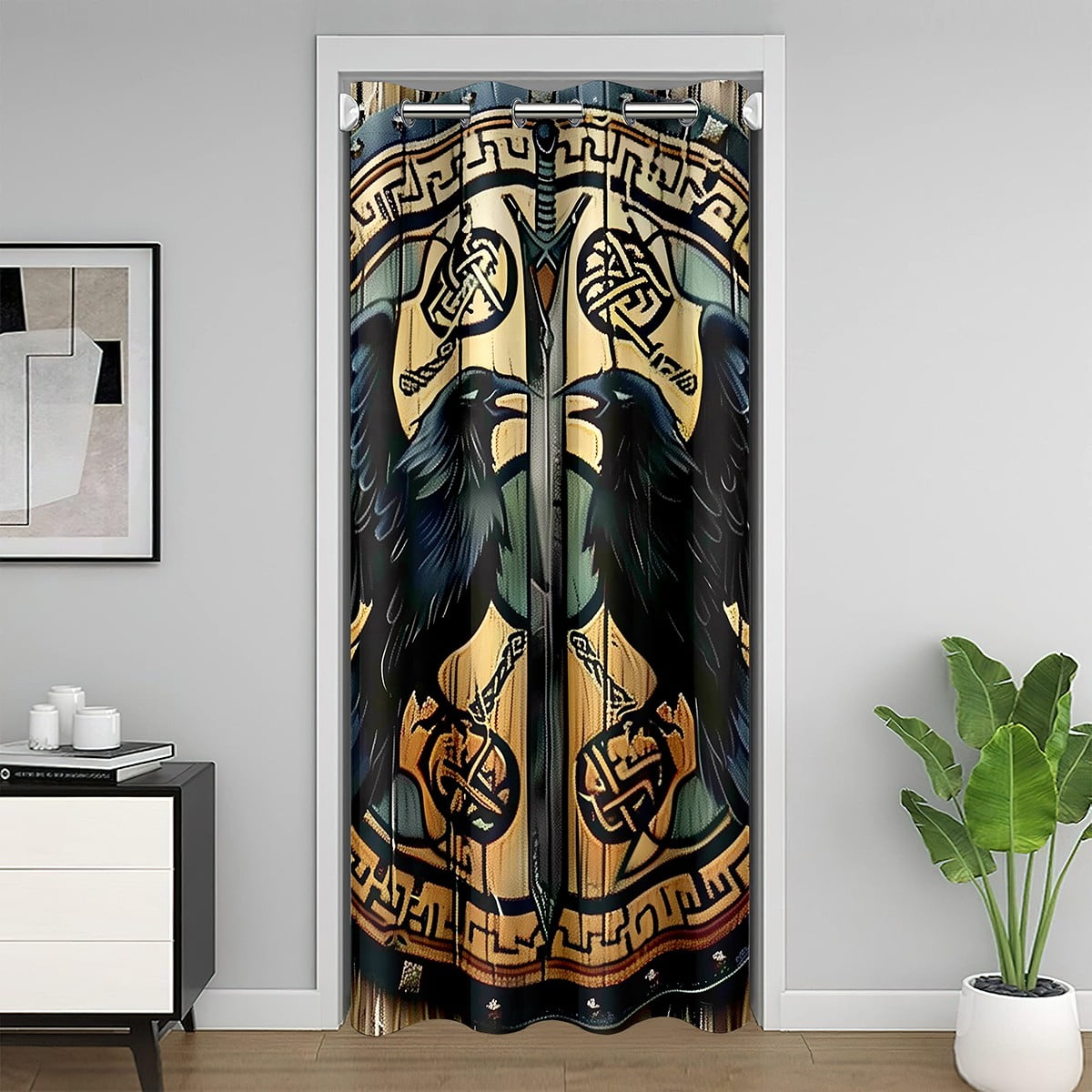 Erosebridal Black Raven Door Curtain Panel 80"x42",Mysterious Viking ...