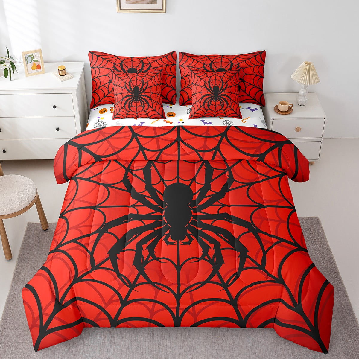 Erosebridal Black Spider Bedding Queen Size,Happy Halloween Comforter ...