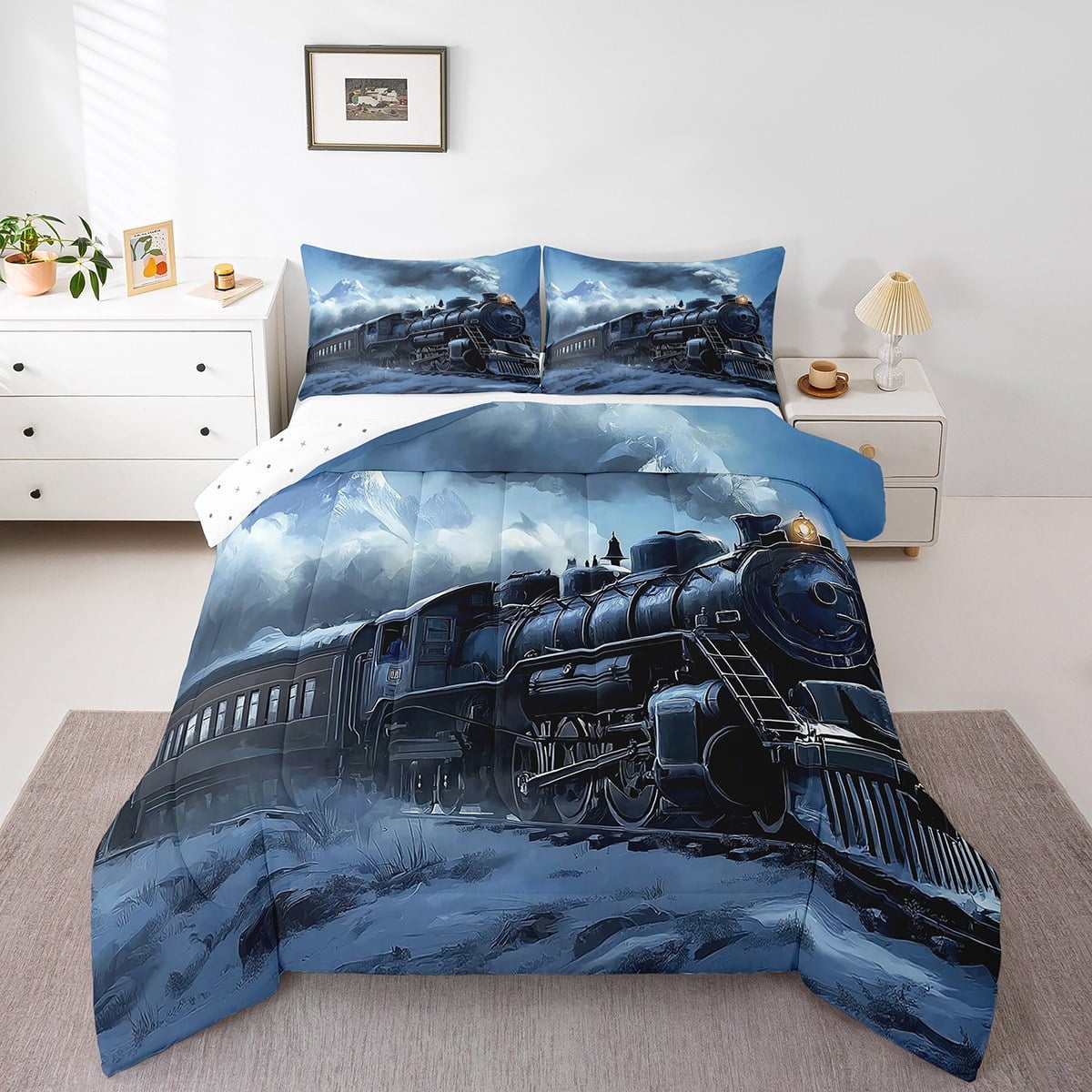 Erosebridal Black Train Bedding Queen Comforter Set, Steam Engine Down ...