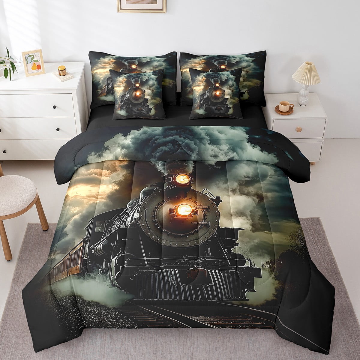Erosebridal Black Train Bedding Sets Twin Size, Clouds Woodland ...