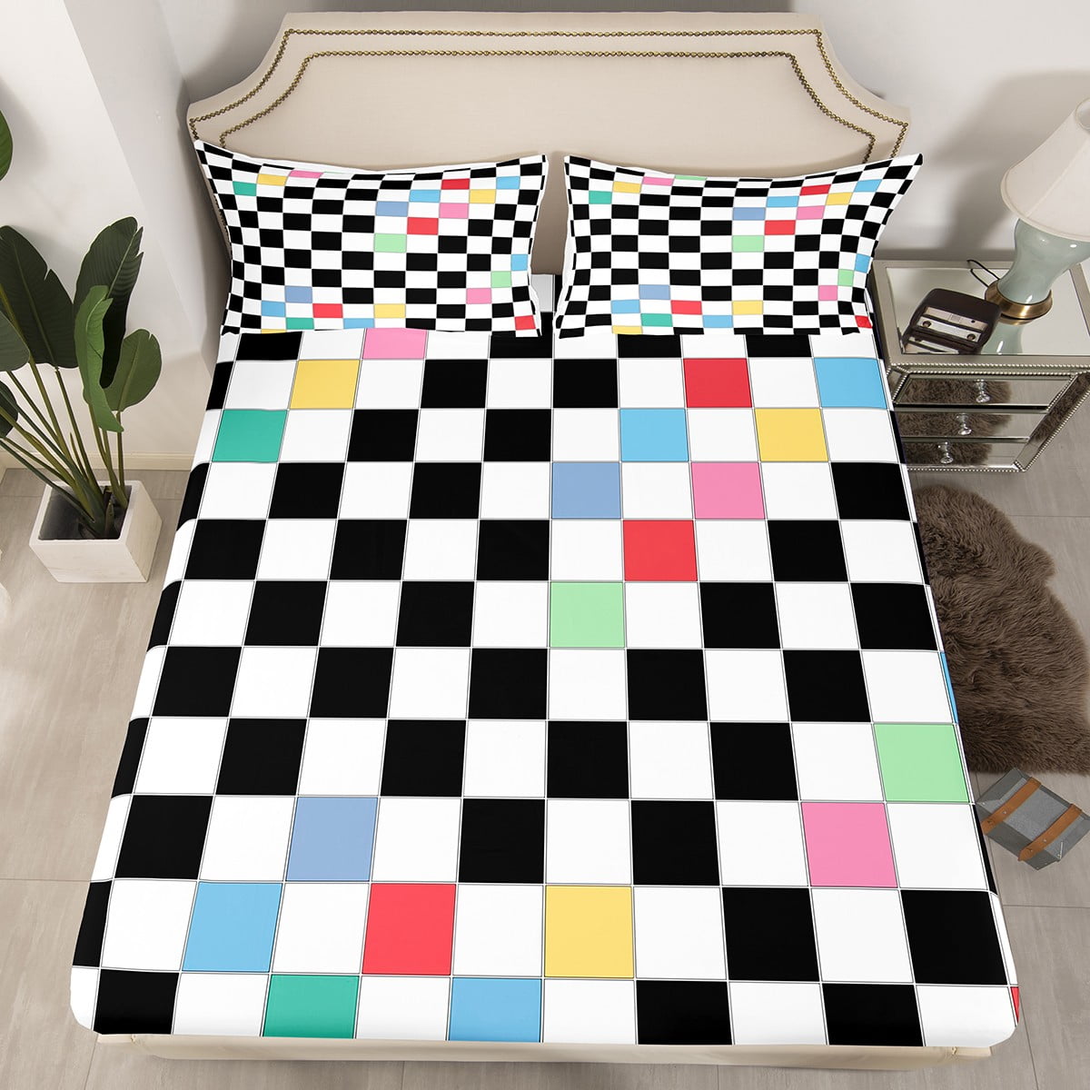 Erosebridal Black White Checkered Bed Sheets Twin Colorful Checkerboard ...