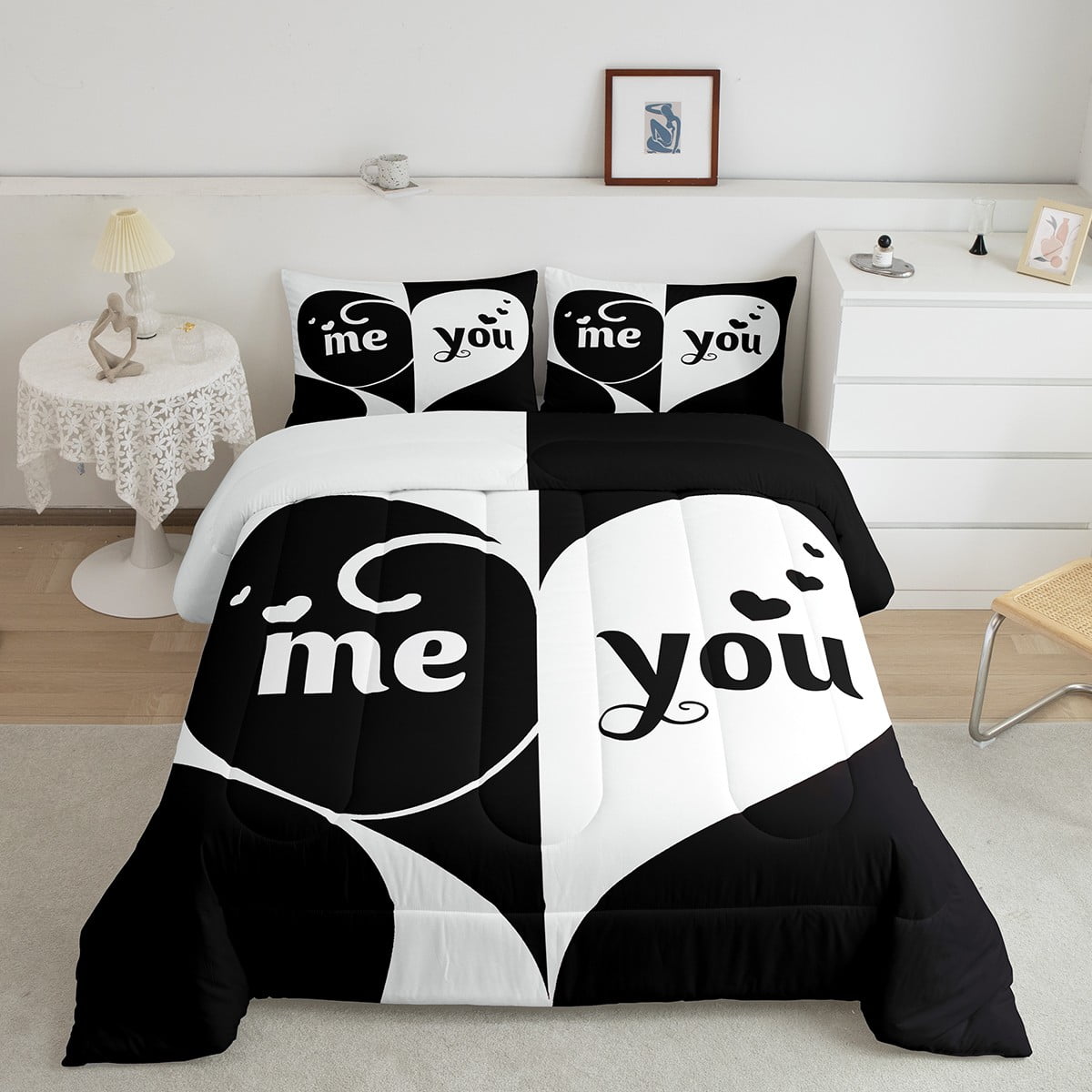 Erosebridal Black White Comforter Set Queen Size, Me and You Couples ...