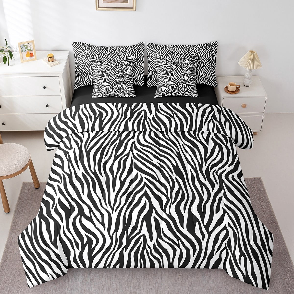 Erosebridal Black White Zebra Print Bedding King Size, Wild Animal ...