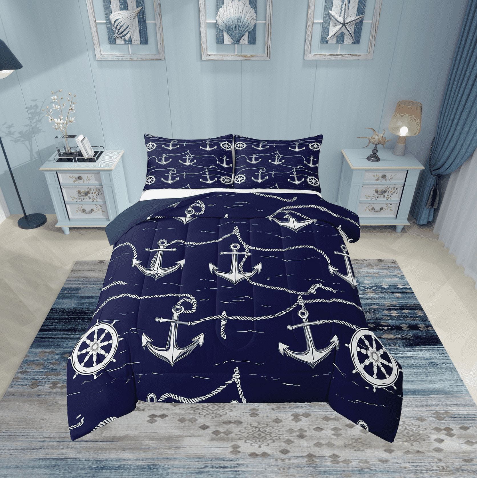 Erosebridal Sea Anchor Comforter Sets Queen Size,Nautical Theme Bedding Queen Comforter Set ...