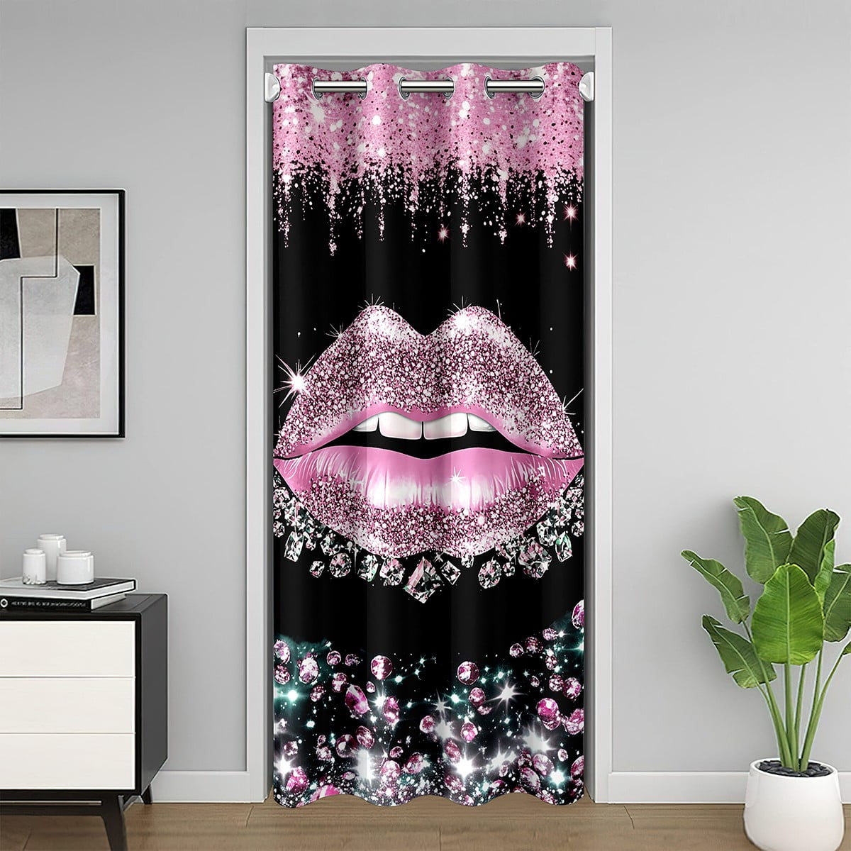 Erosebridal Bling Lip Door Curtain Panel 84"x52",Black Pink Door ...