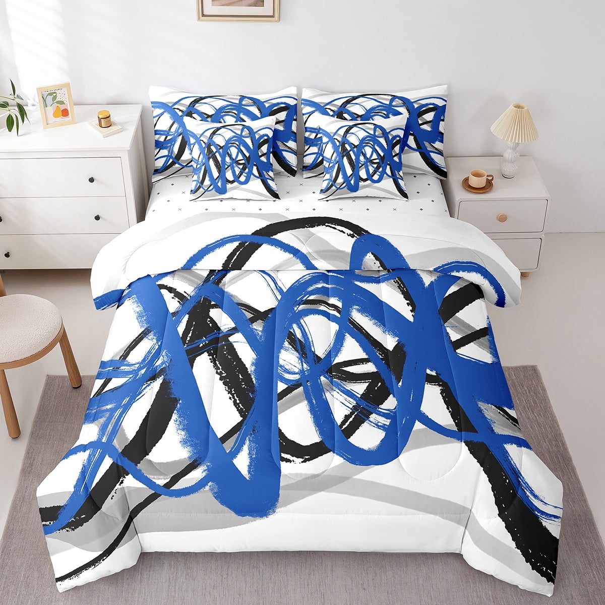 Erosebridal Blue Black Stripes Bedding Twin Size,Geometric Geometry ...