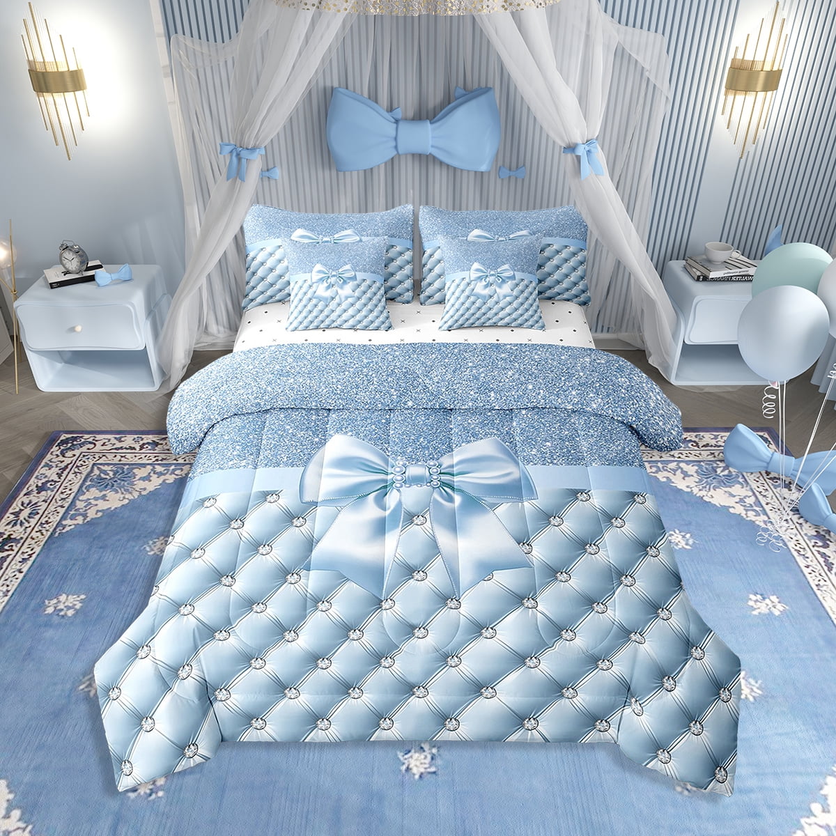 Erosebridal Blue Bow-tie Bed in a Bag King size, Princess Style Bed Set ...