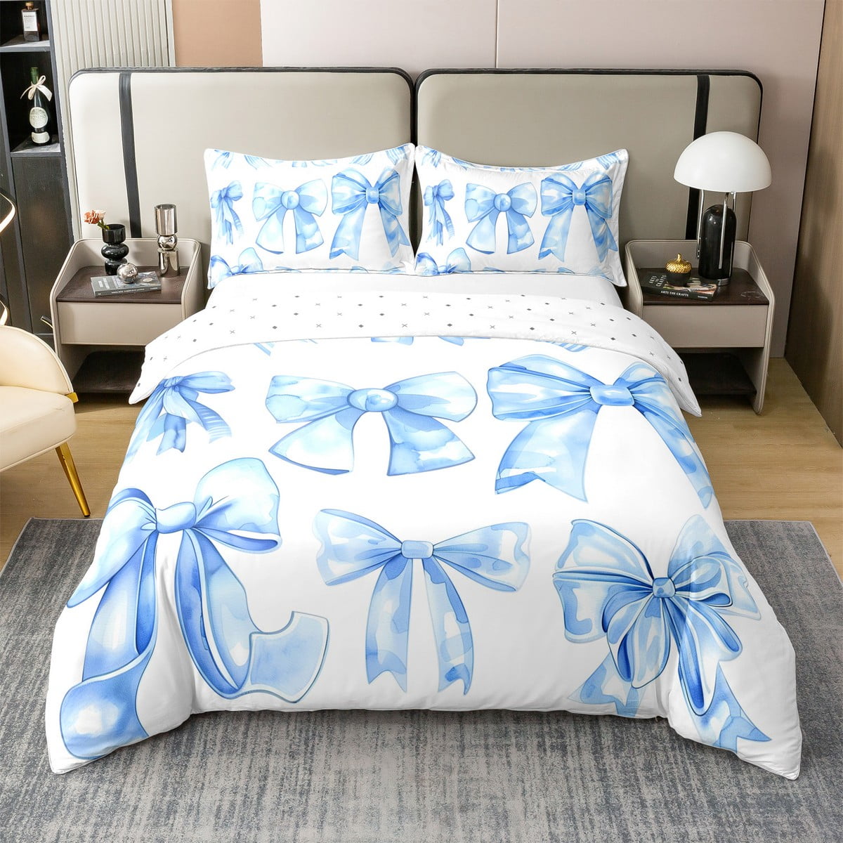 Erosebridal Blue Bowknot 100% Cotton Duvet Cover King Size, Cartoon ...
